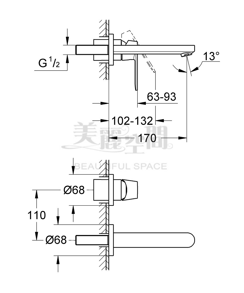 GROHE EUROSMART COSMOPOLITAN 壁市面用兩件式龍頭 19381000 - 美麗空間衛浴,精品衛浴設備