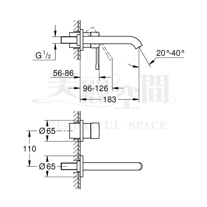 德國 GROHE Essence 壁式面用二件式龍頭 29192KF1 幻影黑 - 美麗空間衛浴,精品衛浴設備